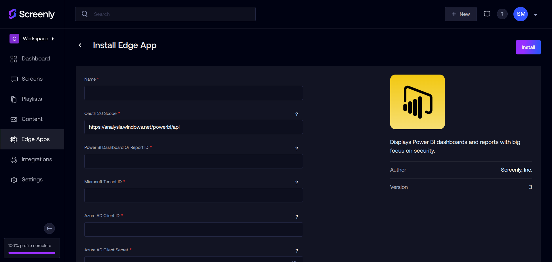Where can I find the values needed for the Power BI Edge App ...